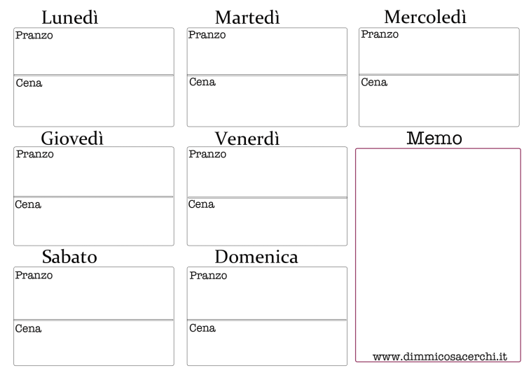 Menù settimanale da stampare GRATIS con Ricette facili