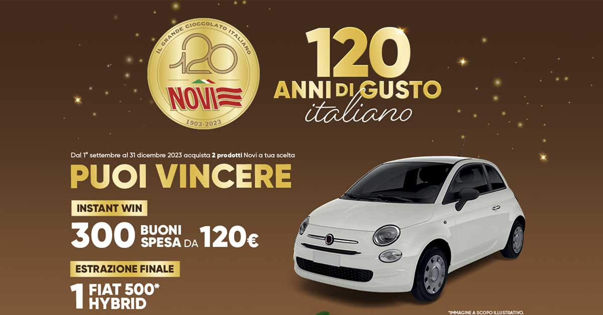 Concorso "NOVI 120": vinci 300 buoni spesa e FIAT 500 Hybrid ...