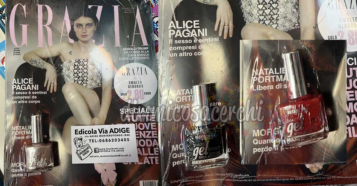 Rivista Grazia con smalti Deborah gel e doposole Dermolab allegati - DimmiCosaCerchi